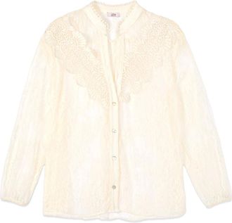 Oltre Femme, Blouses et Chemises, Blanc, Taille: 38 FR Chemise en Tulle Transparent Brod&eacute;