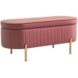 HOMCOM Banc de rangement - HOMCOM - couvercle, pieds en m&eacute;tal, capacit&eacute; 72 L - en velours - 108x44x43,5cm - rose