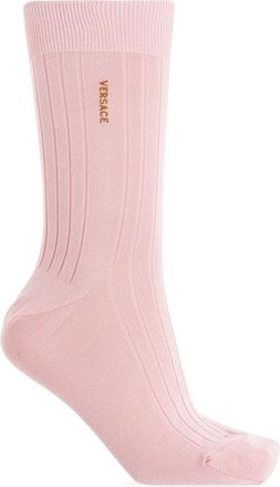 Versace Femme, Sous-v&ecirc;tements, Rose, Taille: M Chaussettes c&ocirc;tel&eacute;es en coton brod&eacute;