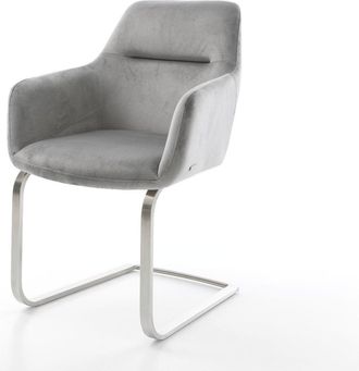 DELIFE Freischwinger Pejo-Flex Samt Grau Freischwinger flach Edelstahl Taschenfederkern, Esszimmerst&uuml;hle