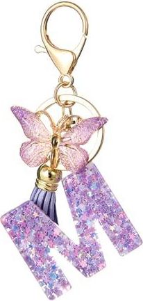 Generic Porte-cl&eacute;s en r&eacute;sine avec pendentif papillon et pompon en forme de lettre de lalphabet A Z pour sac de femme Petit portefeuille pour femme, PP12, tail