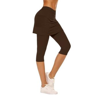 Generic Pantalon de sport pour femme - Legging 3/4 avec jupe - Taille haute - Couleur unie - Pantalon de yoga - Pantalon de sport - Pantalon de sport - Pantal