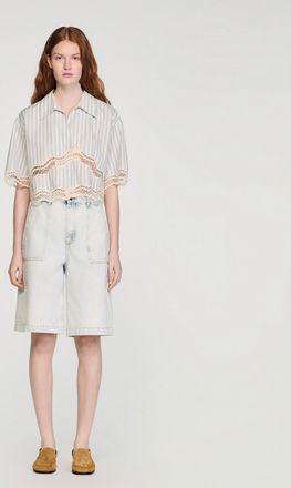 Sandro Chemise courte en coton &agrave; rayures