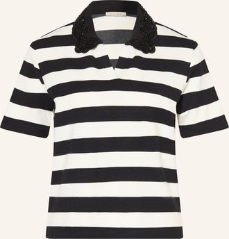 Lilienfels Lilienfels Jersey-Poloshirt Mit Schmuckperlen weiss