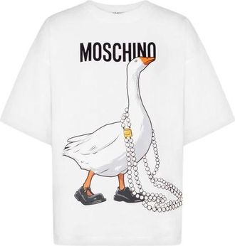 Moschino unisex, Tops, Blanc, Taille: 38 FR Goose Cotton Jersey T-shirt