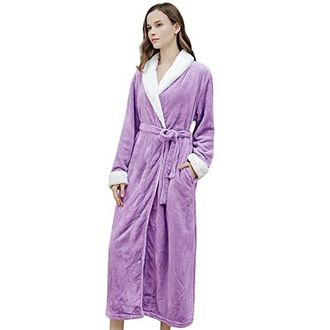 Generic Robe de chambre longue et moelleuse ou en Snoodies - Robe de chambre longue en polaire pour femme avec ceinture et poches avant col en V - Peignoir en