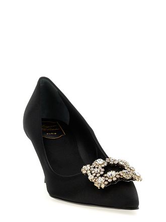 Roger Vivier Womens Jewel-Buckle Pump Black Viscose Silk