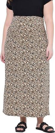 Ulla Popken Femme Grandes Tailles Jupe Maxi en Jersey imprim&eacute; Bellieva. Taille Extensible Abricot Clair 58+ 841487652-58+