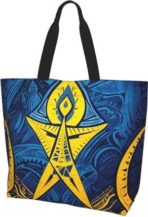 Generic Tribal Bleu Et Jaune Sac A Main Femme Grand Sacs De Courses L&eacute;ger Sac Cabas Pour Gym Plage Quotidienne