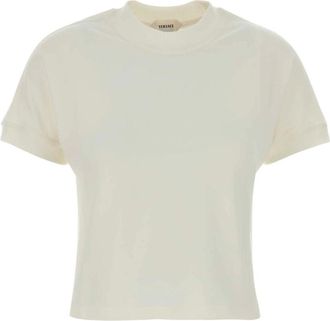 Versace Femme, Tops, Blanc, Taille: 36 FR T-shirt en jersey de coton stretch brod&eacute;