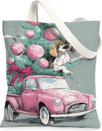Generic Sacs fourre-tout en toile motif chien de No&euml;l, sacs d&eacute;picerie r&eacute;utilisables, r&eacute;tro, l&eacute;gers, lavables, gris, 13x15 Inch