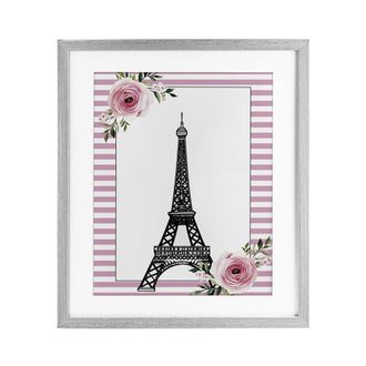 Stupell Industries Gerahmter Kunstdruck mit Pariser Turm und Rosen, grau, Design von Christine Simpson Art, 40,6 x 33 cm