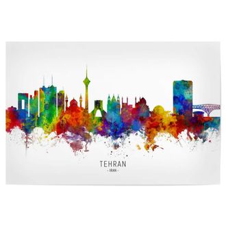 artboxONE Poster 90x60 cm St&auml;dte Tehran Iran Skyline txt hochwertiger Design Kunstdruck - Bild tehran Iran Painting