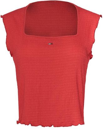 Tommy Jeans Top Smock Seersucker DW0DW22220 Rot Slim Fit