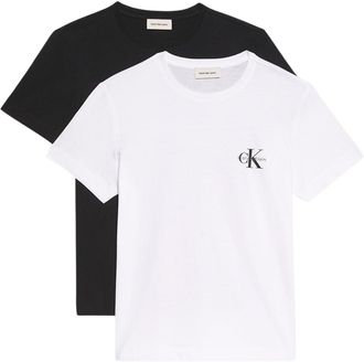 Calvin Klein Damen 2er Pack T-Shirts Kurzarm Logo Tee mit Rundhalsausschnitt, Mehrfarbig (Black/Brilliant White), XXS