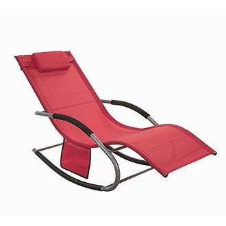 SoBuy Chaise Longue Transat Pliable Jardin Fer - Bain de Soleil Ergonomique à Bascule Relax - Fauteuil Extérieur Confortable Plage pour Terrasse Balcon Camp