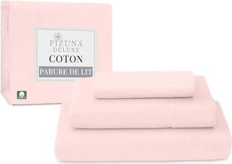 Pizuna 100% Coton Parure de Lit 90x200 cm Rose Clair, Tissu de Satin de Coton à 600 Fils au Pouce carré Comprend 1 Drap Housse, 1 Drap Plat, 1 Taie doreiller