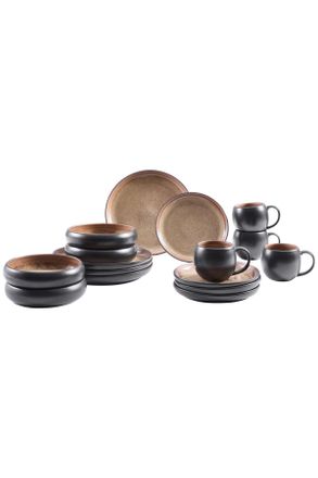 Novel Kombiservice Faro, Braun, Keramik, 16-teilig, Farbverlauf, 470 ml, Lfgb, Handmade Quality, lebensmittelecht, Essen & Trinken, Geschirr, Geschirr-Sets,