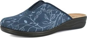 Inblu Femme Pantofole Donna Con Inserto Elastico E Disegno Foglie, Plantare Anatomico Imbottito, Suola Leggera E Resistente Mule, Bleu, 35 EU