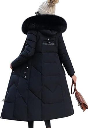 Minetom Doudoune Femme avec Longue Fausse Fourrure &Agrave; Capuche Et Manches Manteau Automne Et Hiver Parka Coton Blouson B Noir XL