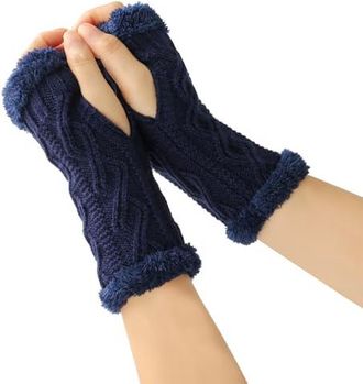 Generic Mitaines dhiver pour femmes, mitaines tricot&eacute;es chaudes au crochet avec trous pour les doigts, mitaines pour femmes, gants chauds mi-longs pour &eacute;cran 