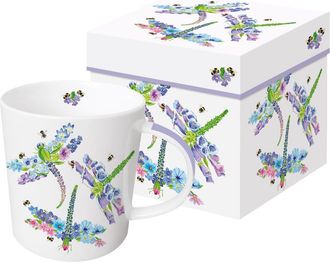 ppd Kaffeebecher Libellen mit Geschenkbox, Tasse Tiere Tier Falter Blumen Geschenkset, Dragonfly Fleurettes