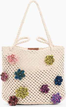 Desigual Sac au crochet &agrave; fleurs multicolores - Beige