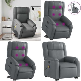 vidaXL Massagesessel mit Aufstehhilfe Grau Kunstleder - Massage Stuhl - Relaxsessel - Fernsehsessel - Elektrischer Liftstuhl - Ergonomischer Sessel - Home &