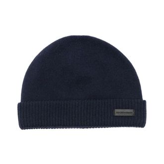 Emporio Armani Homme, Accessoires, Bleu, Taille: M Ribbed Cashmere Beanie