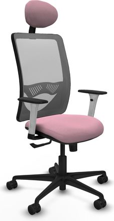 Piqueras y Crespo B&uuml;rostuhl Zulema mit wei&szlig;en und schwarzen Armlehnen, h&ouml;henverstellbarer Lendenwirbelst&uuml;tze und festem Kopfteil, ausgestattet mit 3 Positionen, Grau/Ro