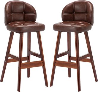 Generic Vintage-Barhocker mit PU-Lederpolsterung und Holzbeinen, R&uuml;ckenlehnenhocker f&uuml;r K&uuml;chentheke, Esszimmer, Couchtisch