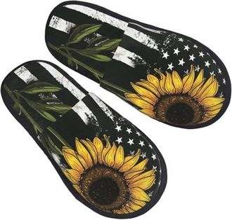 Generic Chaussons Maison Tournesols Du Drapeau Américain Antidérapantes Slippers Épais Pantoufles Pour Hiver Outdoor Hôtels M