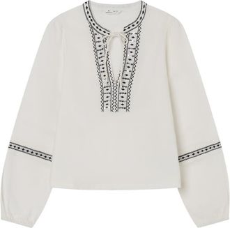 Springfield Damen Embroidered with Sequins at Neckline Long Sleeve Blouse Bluse mit Langen &Auml;rmeln, braun, 44
