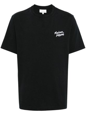 Maison Kitsun&eacute; T-Shirt mit Handschrift-Logo - Blau