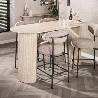 M&S Collection Table de bar 178x70x92 cm en c&eacute;ramique effet travertin beige