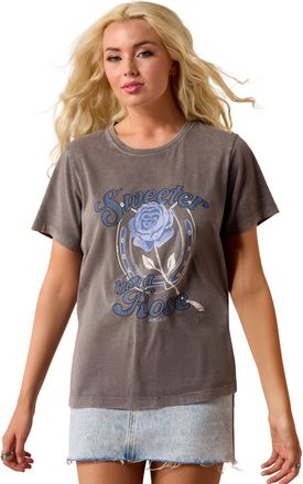 Ariat Womens Sweet Rose T-Shirt in Grey Mineral Wash, Size 2X-Large, by Ariat