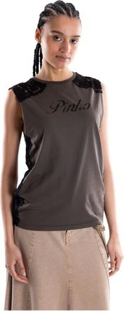 Pinko Pinko, Femme, Tops, Brun, Taille: 42 FR D&eacute;bardeur &agrave; col rond