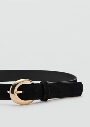 Mango Ceinture cuir boucle ovale noir - Femme - XL - MANGO