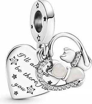 Pandora Pandora Passions Charm pendant Chats et Coeur en argent sterling avec zircones cubiques transparentes et émail argenté scintillant
