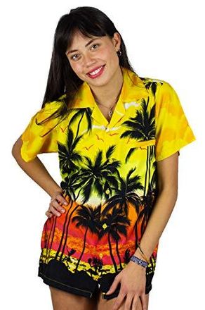 V.H.O. Funky Chemisiert Hawaïenne Chemise, Manche Courte, Beach, Jaune, 3XL