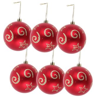 Cabilock 6 St&uuml;ck Weihnachtskugeln Aus Kunststoff 8cm Rot Mit Sternen Weihnachtsbaum Dekoration Bruchsicherer Baumh&auml;nger Vielseitiger Weihnachtsschmuck F&uuml;r Zuha