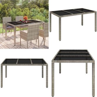 vidaXL Gartentisch mit Glasplatte Grau 150x90x75 cm Poly Rattan - Gartentisch mit Glasplatte - Gartentische mit Glasplatten - Home & Living