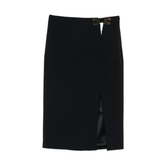 Elisabetta Franchi Femme, Jupes, Noir, Taille: 42 FR Logo-embellishment Side-slit Midi Skirt