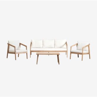 Sklum Sklum - Salon de jardin Kaela avec canap&eacute;, 2 fauteuils et table basse en bois dacacia