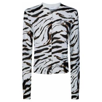 Ganni Transparenter Baumwoll-Cardigan mit Print - - Knitwear - Damen - Mehrfarbig - L