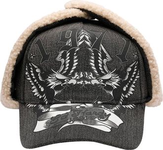 Ed Hardy Homme, Accessoires, Noir, Taille: ONE Size 1971 Eagle Acid Wash 5 Panel Trapper Cap