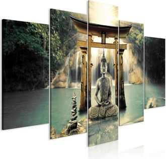 Paris Prix Tableau Imprimé 5 Panneaux Buddha Smile Wide 50 x 100 cm