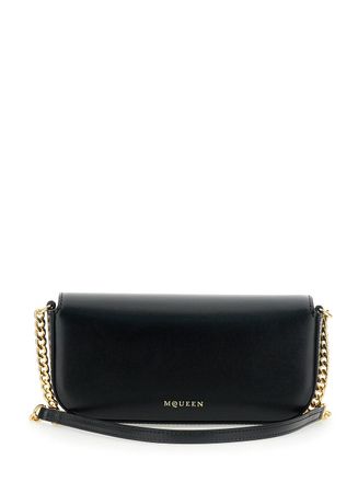 Alexander McQueen Womens Black Crossbody Bag With Chain-Link Strap Calf Shoulder