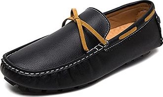 Generic Mocassins for Hommes en Cuir véritable avec détails de Coutures, Chaussures de Pont à Bout Rond, antidérapantes, Talon Plat, Chaussures dextérieur lég
