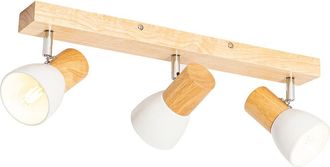 QAZQA Landhaus I Vintage I Rustikal Deckenstrahler aus Holz mit weißem, verstellbarem 3-flammig Spotbalken-flammigen Strahler - Thorin I Wohnzimmer I Schlaf